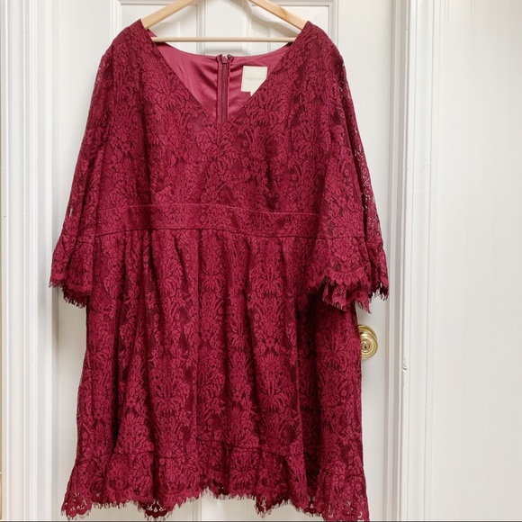 Modcloth | Dresses | Modcloth Bell Sleeve Lace Dress In Burgundy | Poshmark